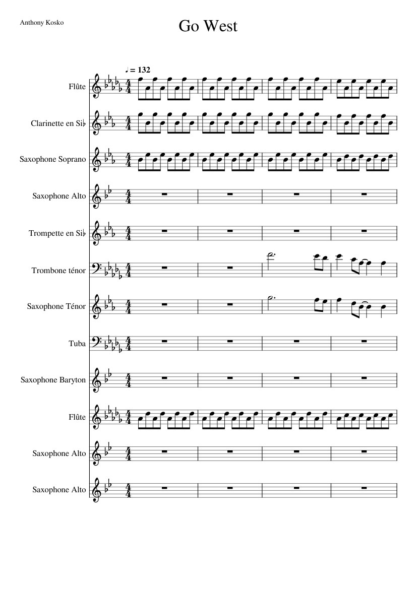 Go_West Sheet music for Tuba, Trombone tenor, Flute, Clarinet in b-flat ...