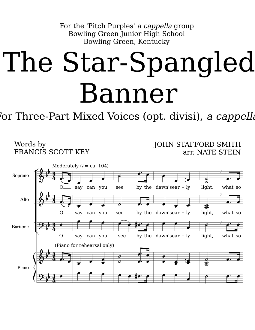 The Star-Spangled Banner SAB (Bb Major) Sheet music for Piano, Soprano ...