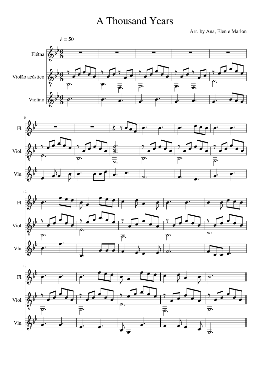 Christina Perri Thousand Years Sheet music for Flute, Violin, Guitar ...