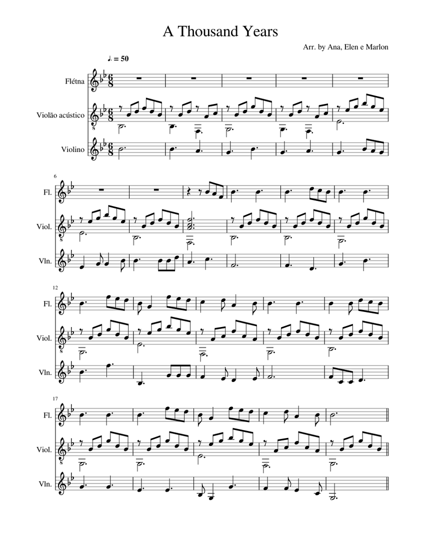 Christina Perri Thousand Years Sheet music for Flute, Violin, Guitar ...