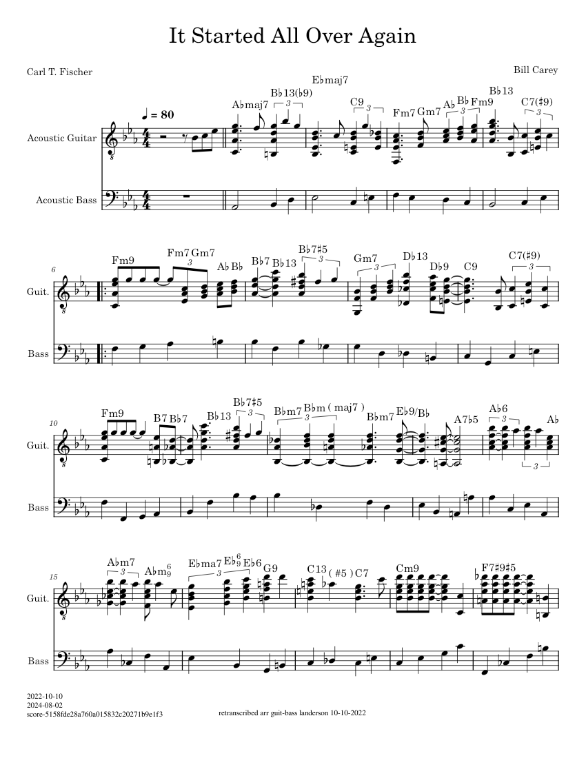 It Started All Over Again – Bill Carey/Carl T. Fischer Sheet music for ...