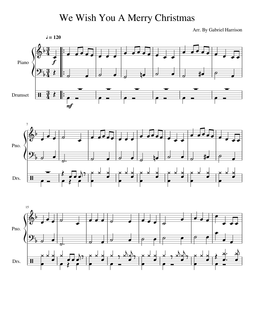 We Wish You A Merry Christmas(w/drumset) Sheet Music for Piano, Drum ...