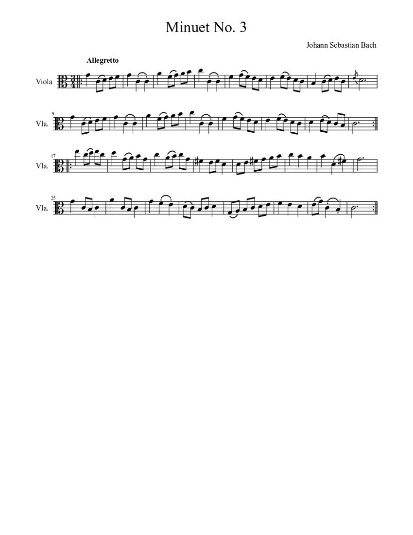 Minuet No. 3 Sheet music for Viola (Solo) | Musescore.com