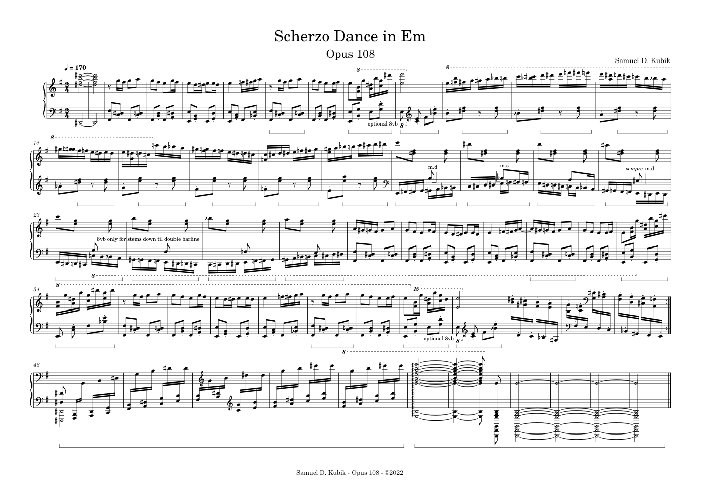 Scherzo Dance in Em - Opus 108 Sheet music for Piano (Solo) | Musescore.com