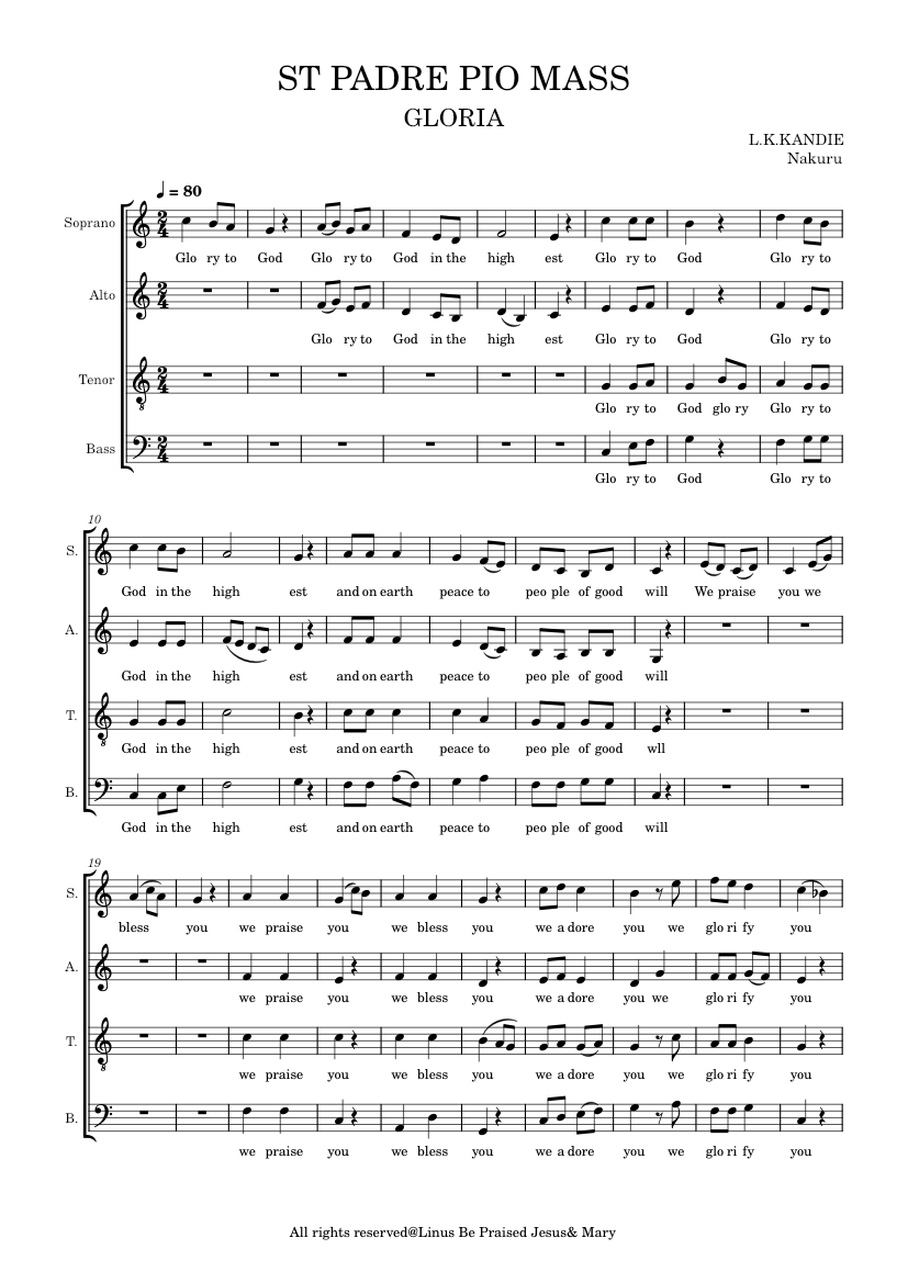 ST_PADRE_PIO_MASS GLORIA Sheet music for Soprano, Alto, Tenor, Bass ...