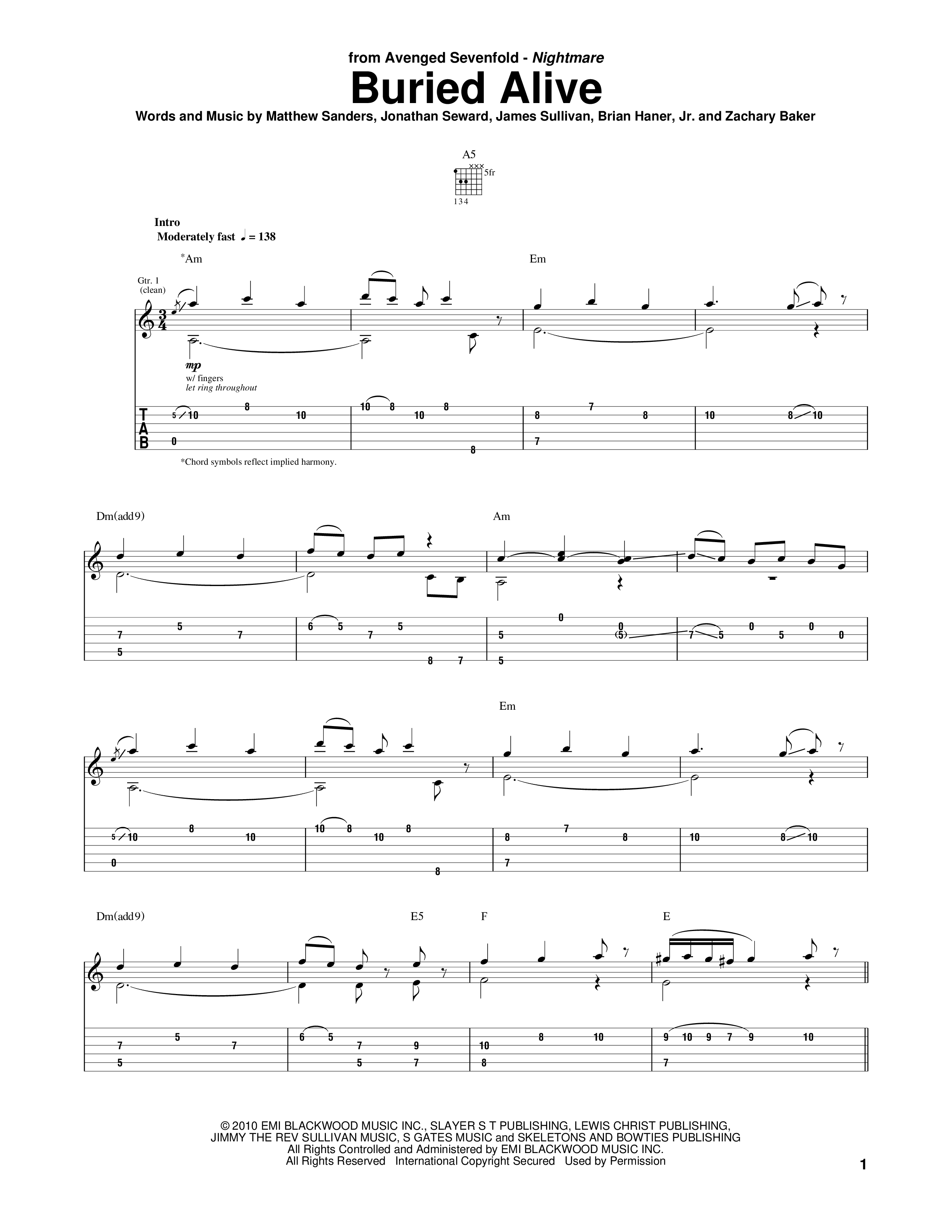 Play Official version of Buried alive sheet music by Avenged Sevenfold ...
