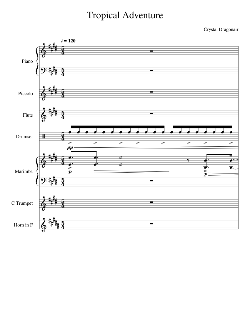 Tropical Adventure Sheet music for Piano, Flute piccolo, Flute, French ...