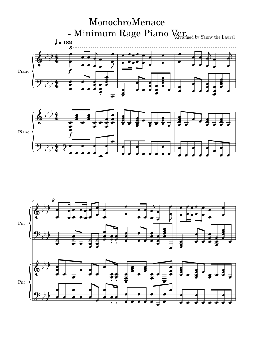 MonochroMenace - Minimum Rage Piano Ver. Sheet Music for Piano (Piano ...