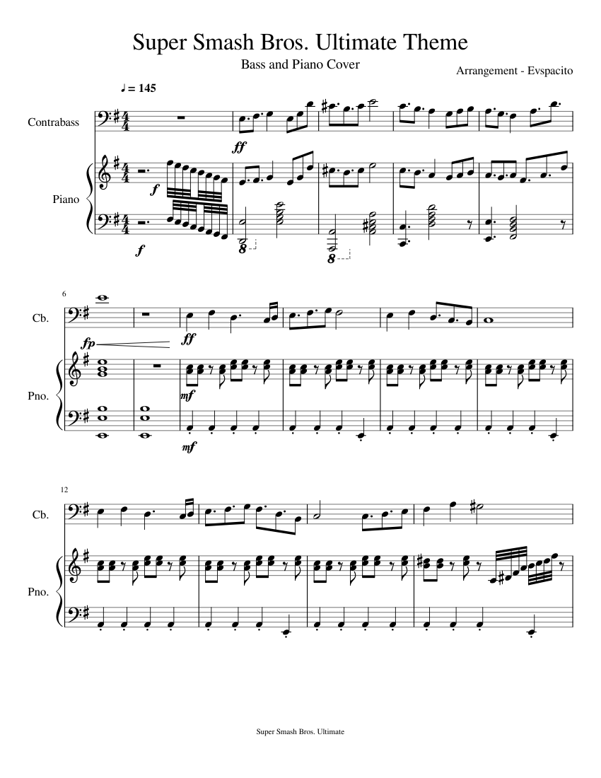 Super Smash Bros. Ultimate Theme Sheet music for Piano, Contrabass ...