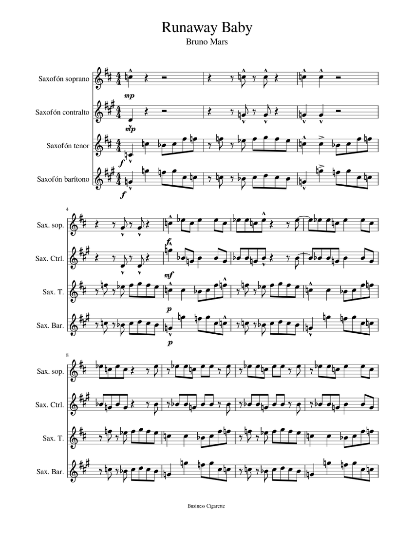 Runaway Baby Sheet music for Saxophone alto, Saxophone tenor, Saxophone ...