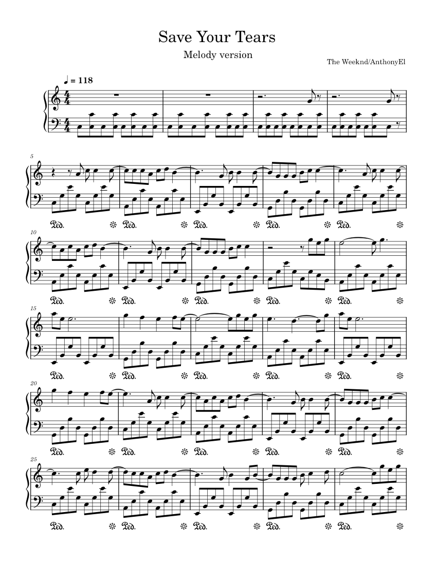 The Weeknd - Save Your Tears Sheet Music for Piano (Solo) | MuseScore.com