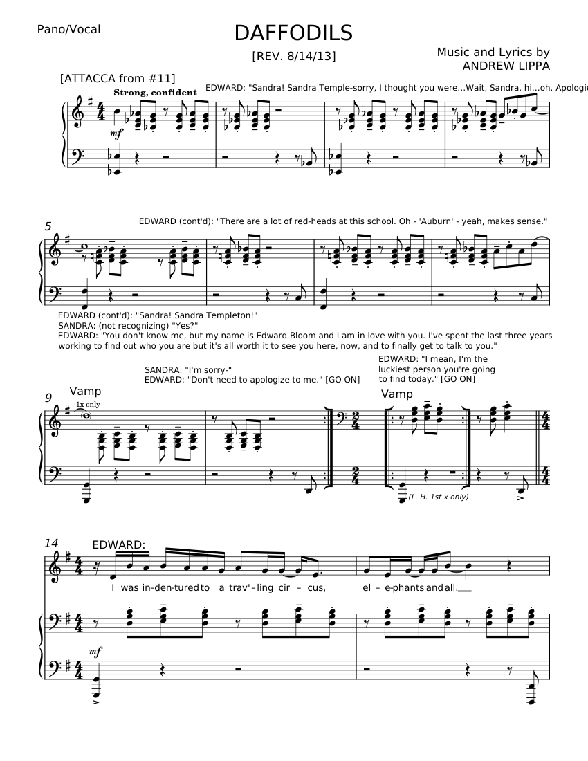 Daffodils - Andrew Lippa Sheet Music for Piano (Mixed Quartet ...