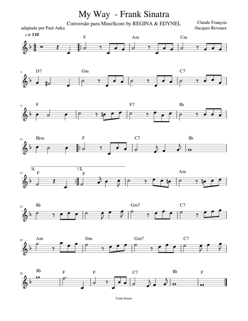 My Way Frank Sinatra Sheet music for Piano (Solo) Easy | Musescore.com
