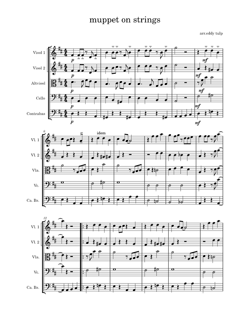 muppet on strings Sheet music for Contrabass, Violin, Viola, Cello ...