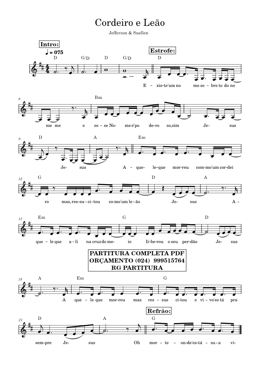 Cordeiro e Leão - Jefferson e Suellen - Cifra - melodia e Letra Sheet Music for Piano (Solo ...
