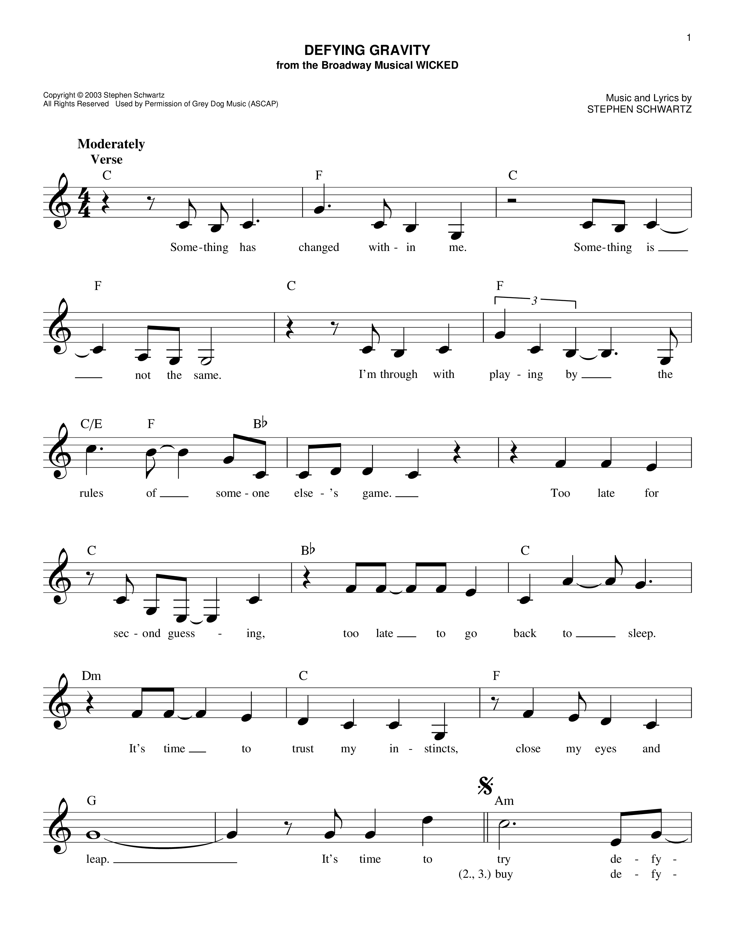 Play Official version of Defying Gravity (from Wicked) Sheet Music by ...