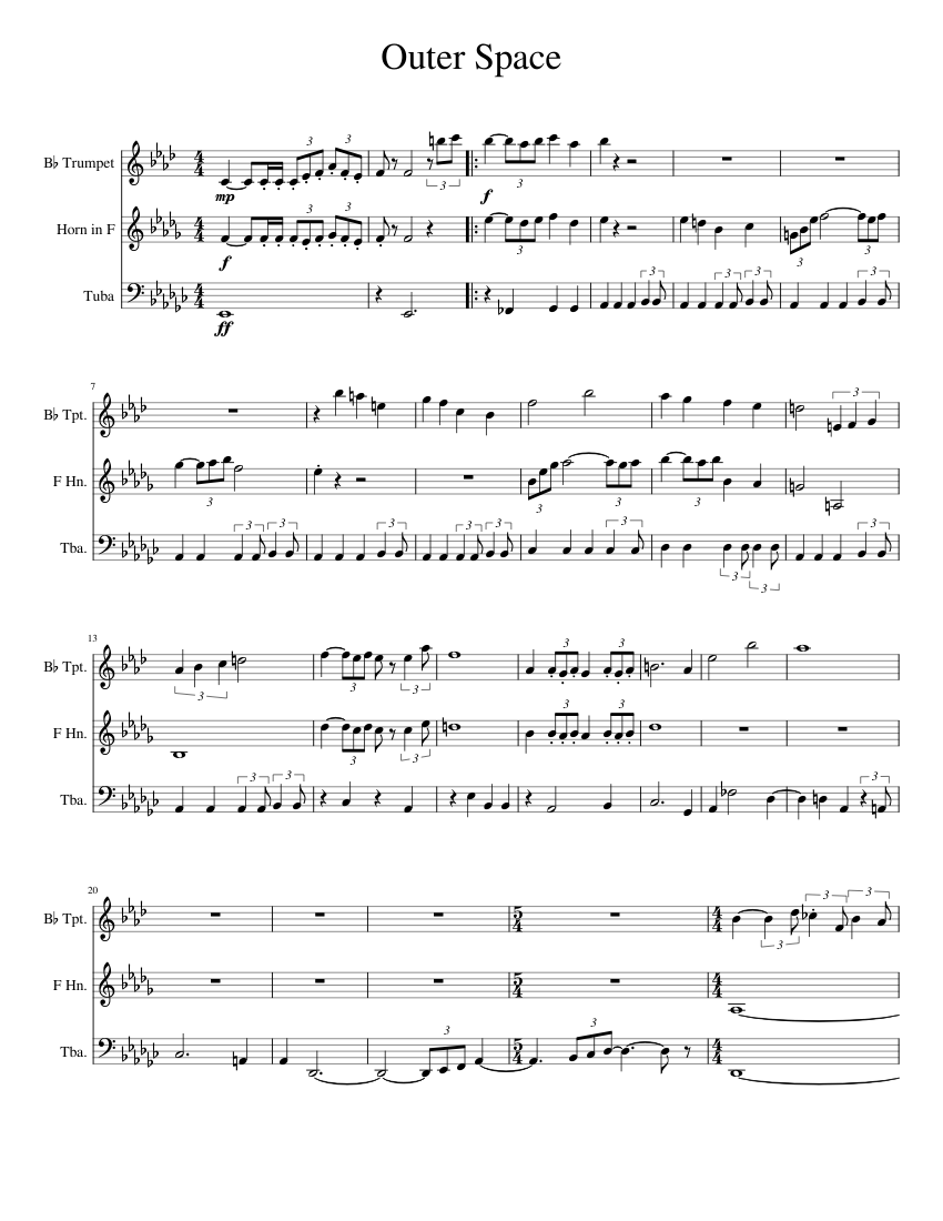Outer Space Sheet music for Tuba, Trumpet in b-flat, French horn (Mixed ...