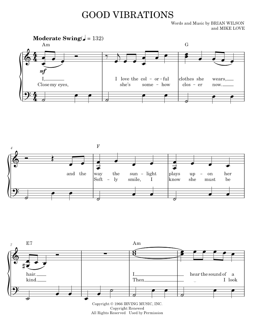 Play Official version of Good vibrations sheet music by The Beach Boys ...