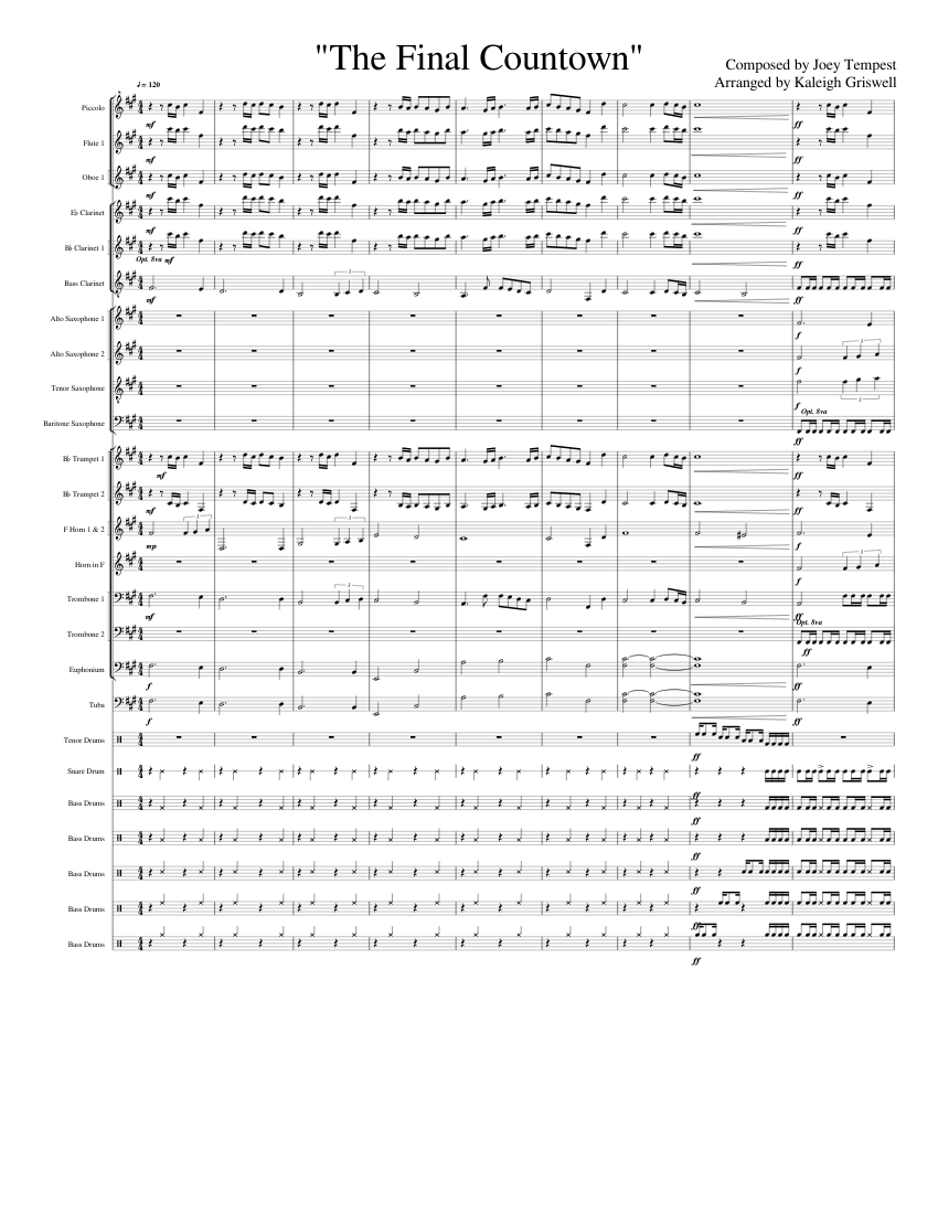 The Final Countown Sheet music for Trombone, Euphonium, Tuba, Flute ...