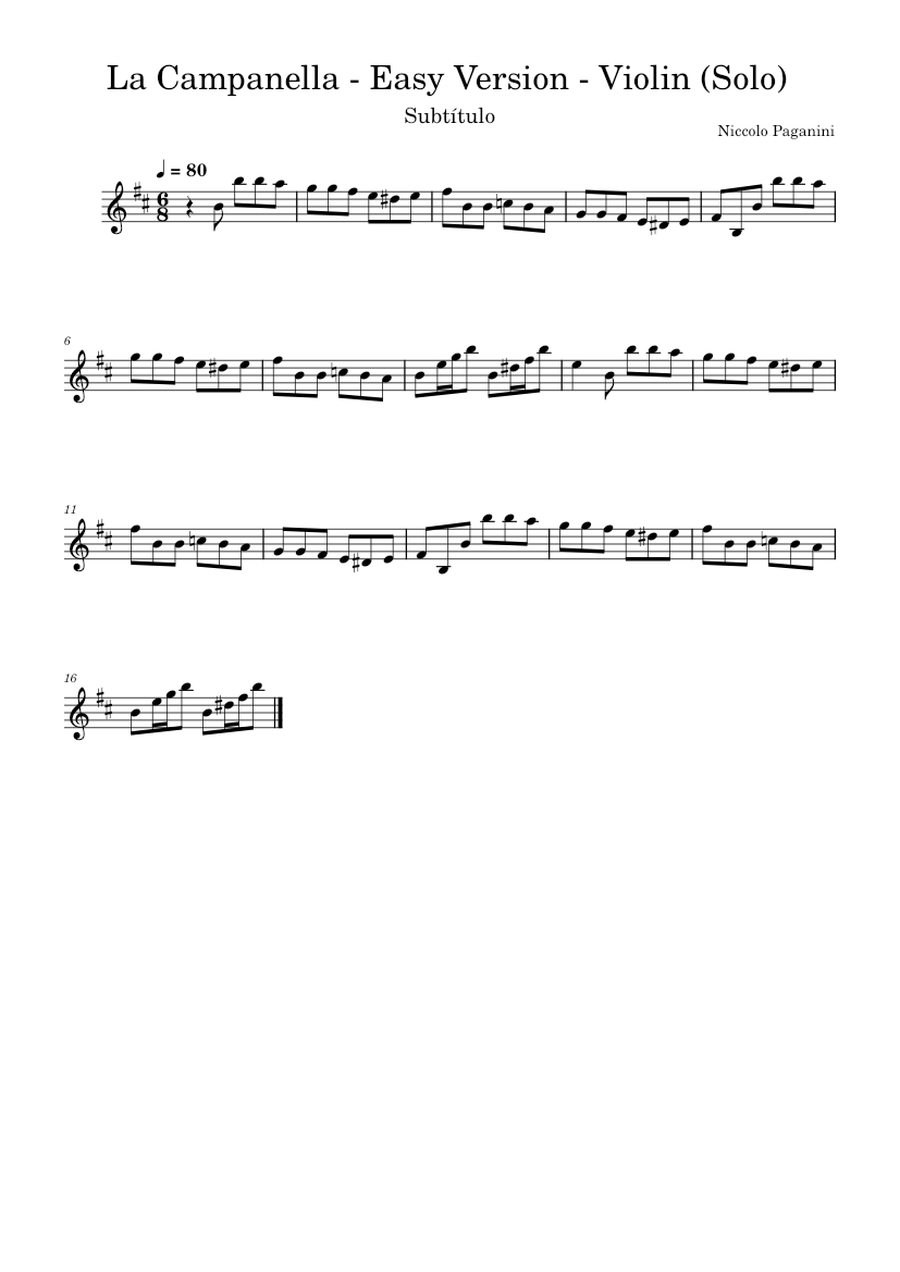 Violin Concerto No 2, op. 7 (La Campanella) – Niccolò Paganini La Campanella - Easy Version ...