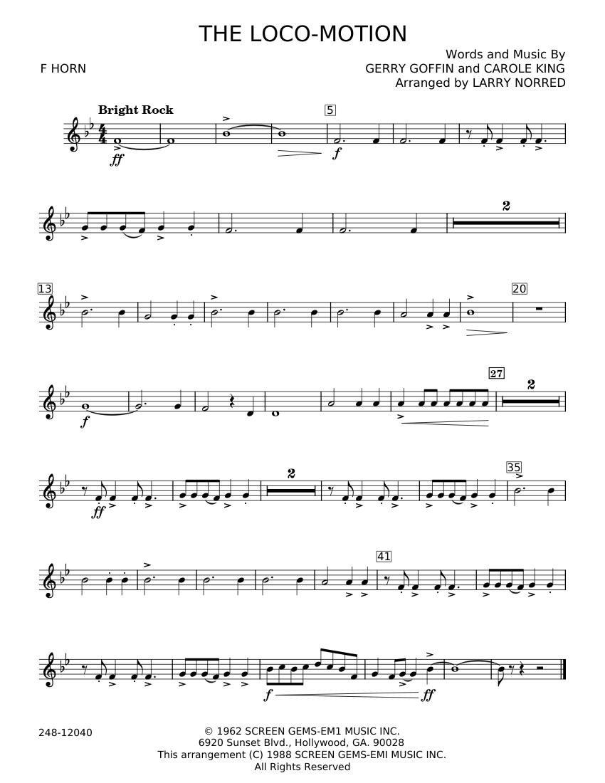 The Loco-Motion - Gerry Goffin and Carole King Sheet music for French ...