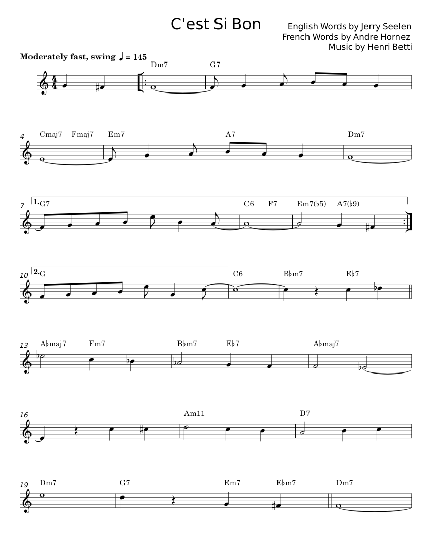 C'est Si Bon - Jerry Seelen Sheet music for Piano (Solo) Easy | Musescore.com