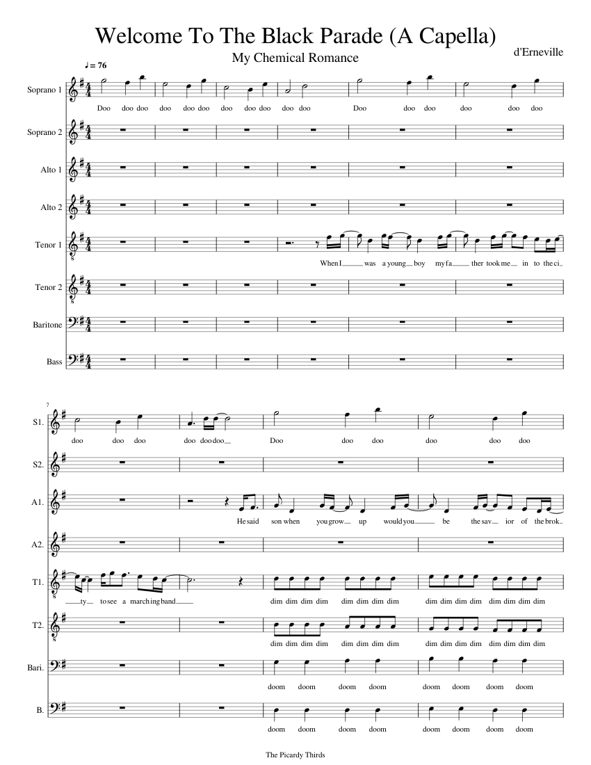 Welcome To The Black Parade A Capella Sheet music for Piano (A Capella ...