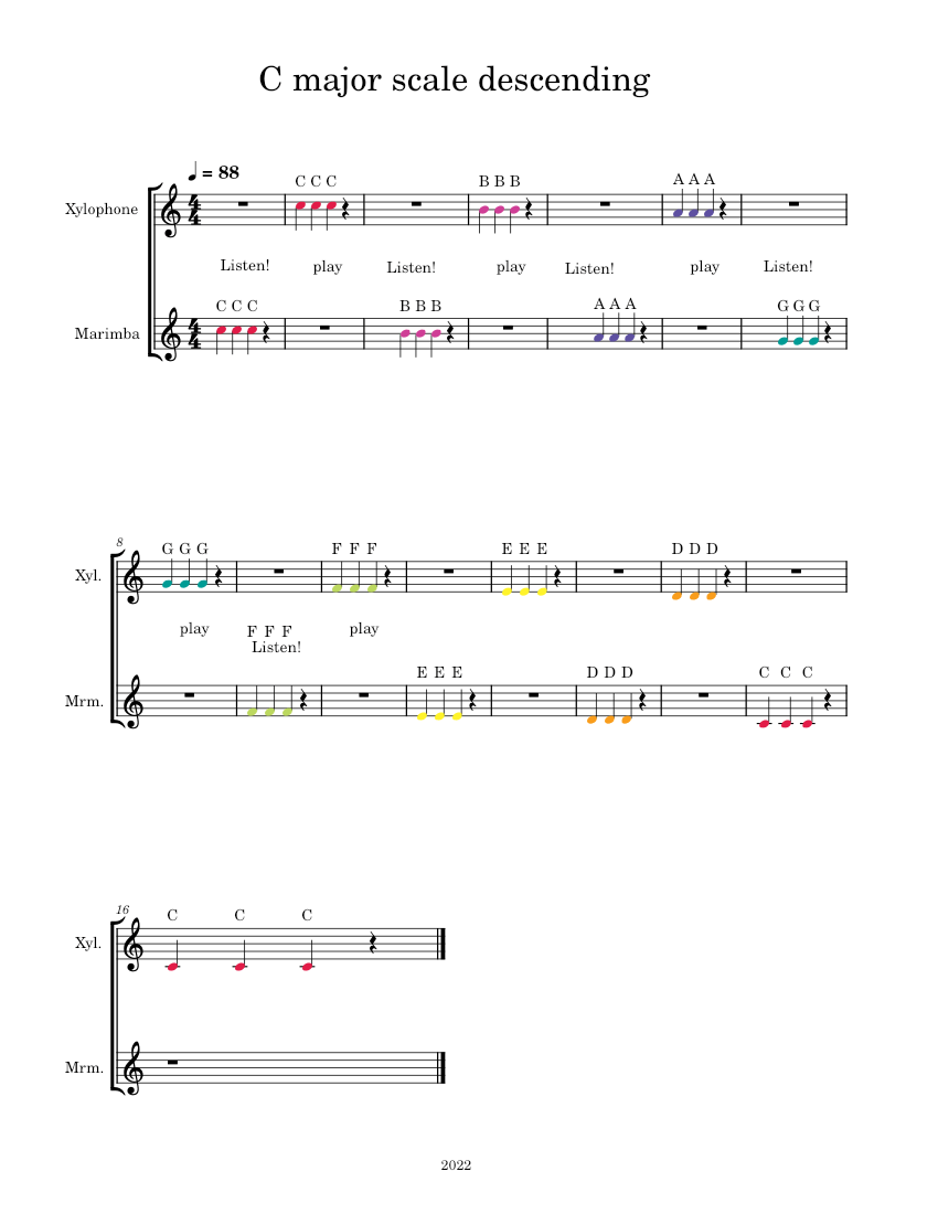 C major scale descending Sheet music for Marimba, Xylophone (Percussion ...