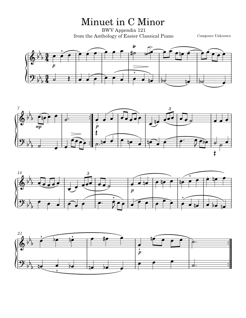 Minuet in C Minor – Johann Sebastian Bach Minuet in C Minor Sheet music for Piano (Solo ...