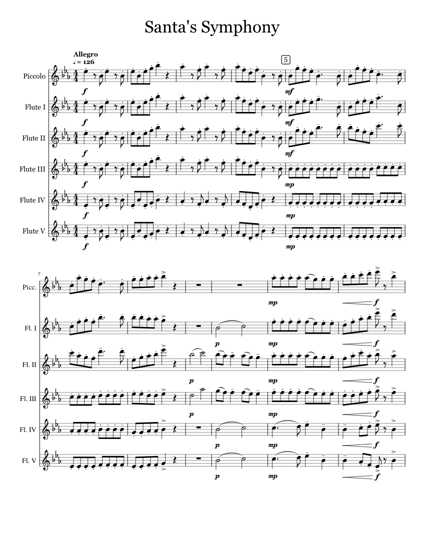 Santa's Symphony Sheet music for Flute piccolo, Flute (Woodwind ...