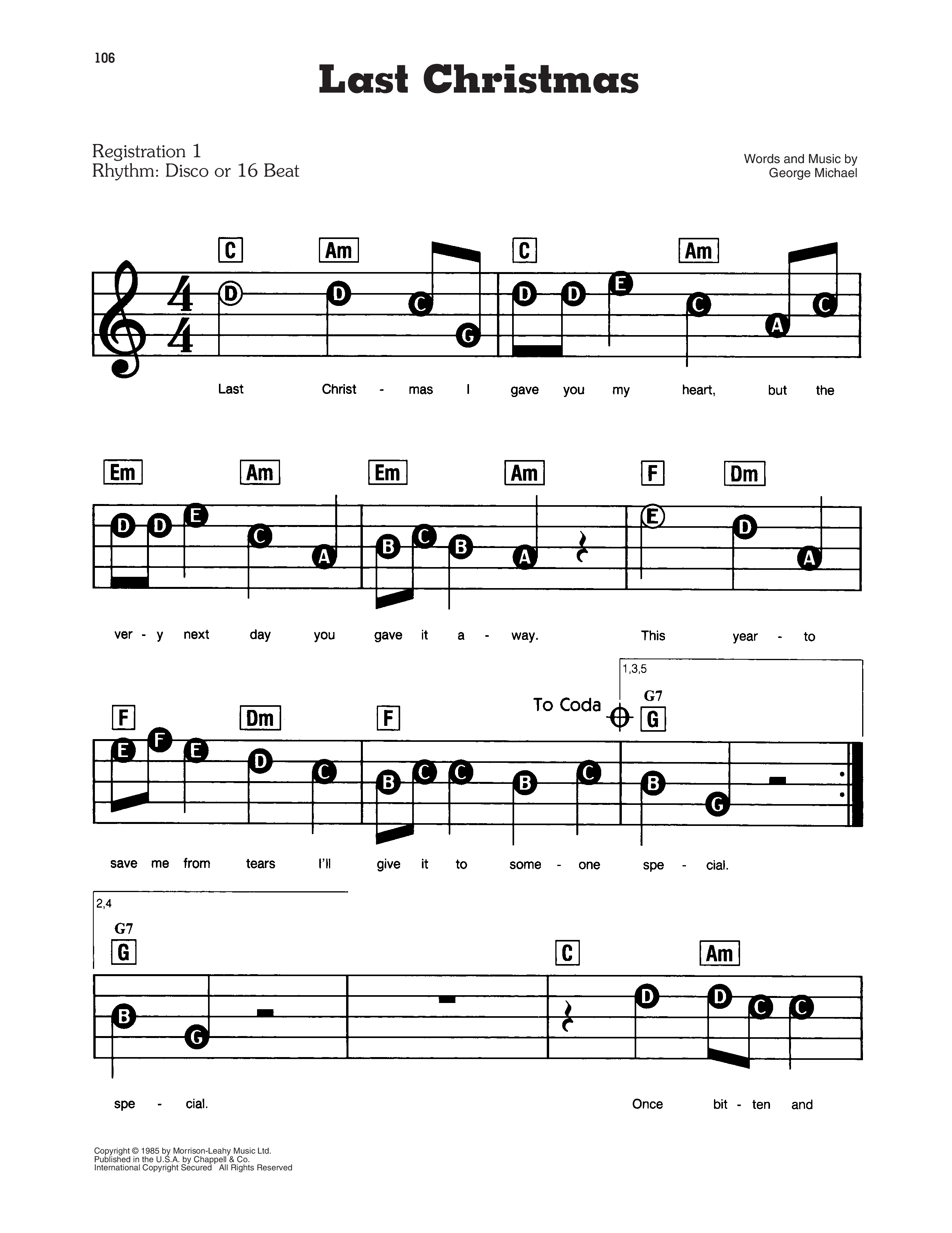 Play Official version of Last christmas Sheet Music by Wham! for Piano ...