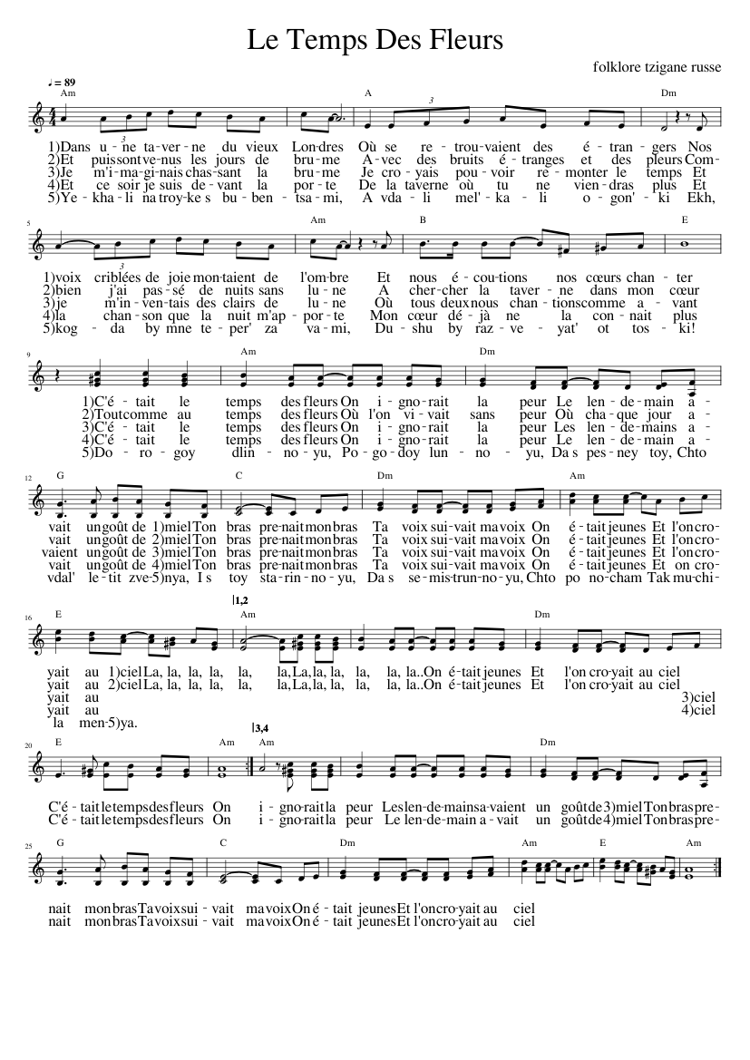 Le Temps Des Fleurs Sheet music for Piano (Solo) Easy | Musescore.com