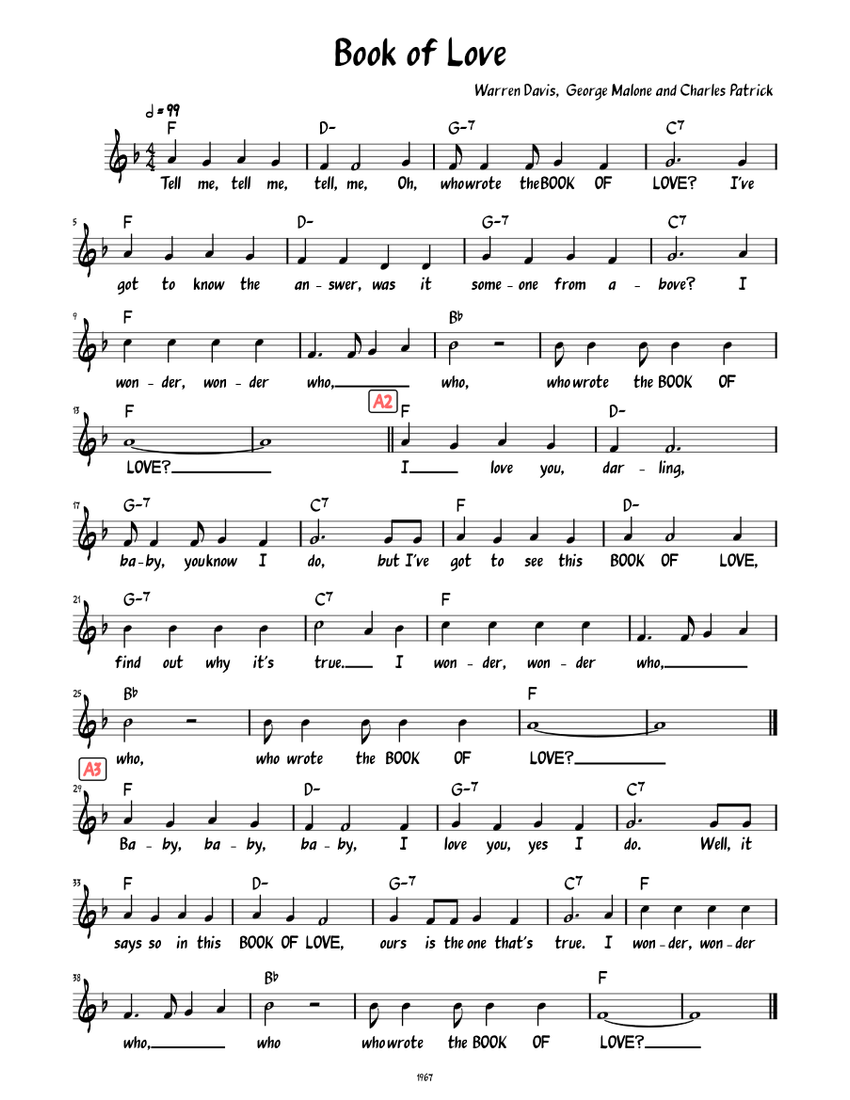 Book of love – The Monotones (Lead sheet with lyrics ) Sheet music for ...