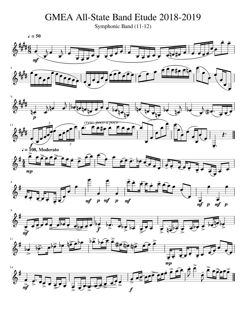 GMEA All-State Band Etude 2018-2019 Sheet music for Clarinet in b-flat ...