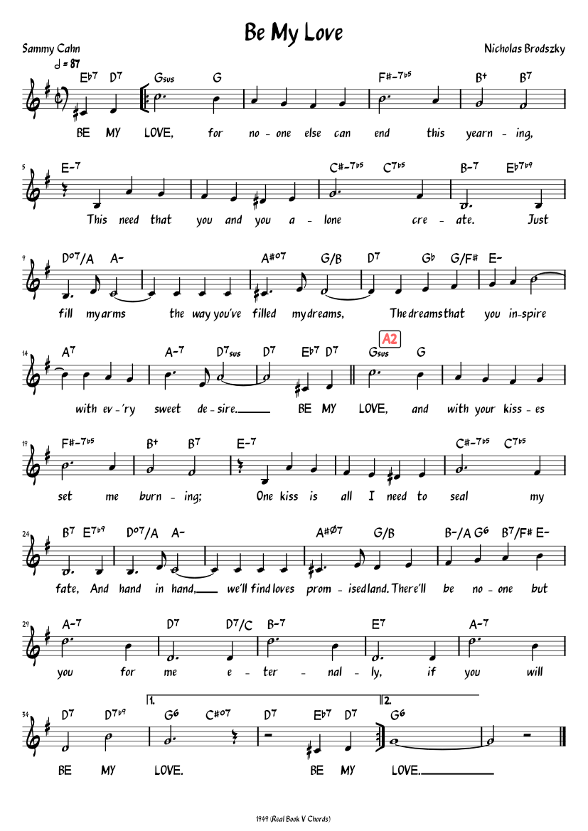 Be My Love (Lead sheet with lyrics ) Sheet Music with Chords for Piano ...