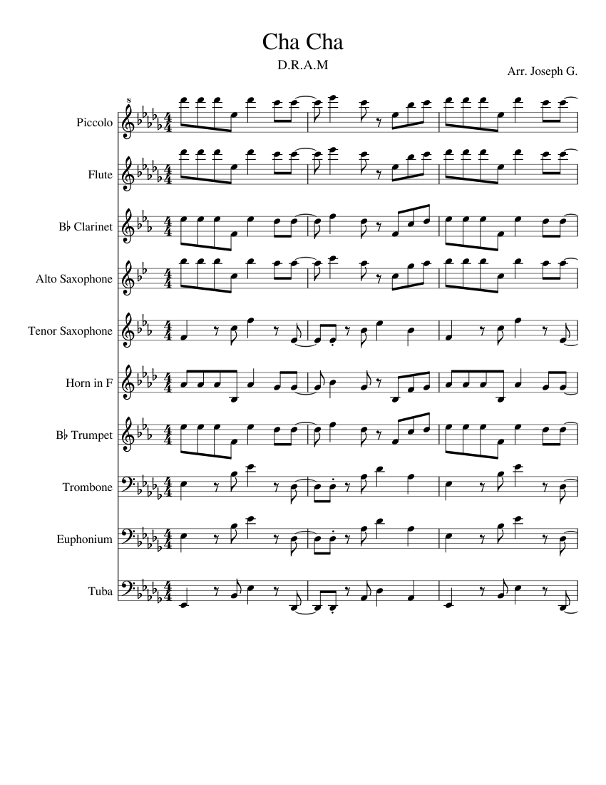 Cha Cha ( D.R.A.M) Sheet music for Trombone, Tuba, Flute, Oboe & more instruments (Mixed ...