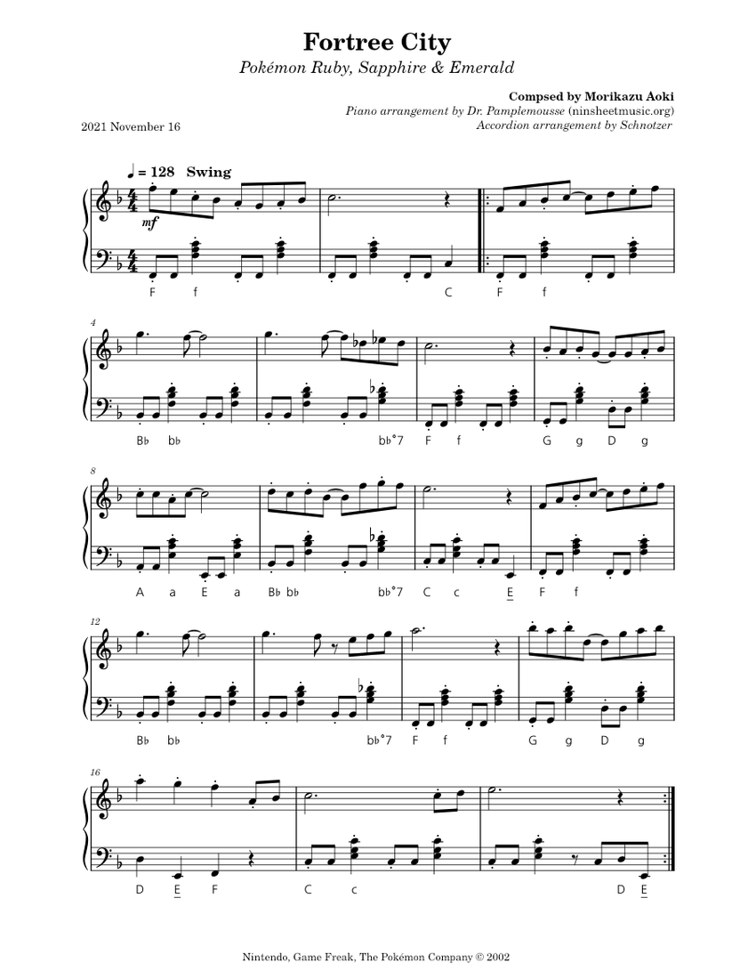 Fortree City – Pokémon Ruby/Sapphire/Emerald Sheet music for Accordion ...