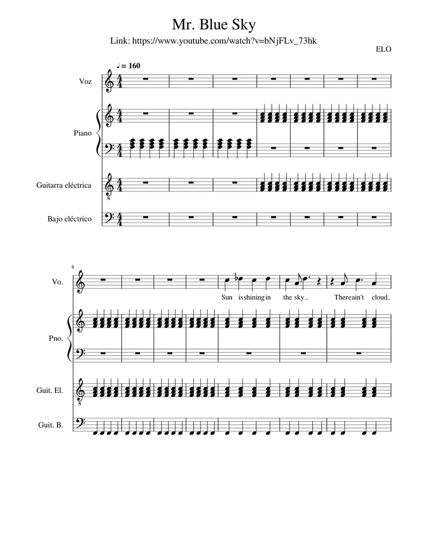 Mr. Blue sky Sheet music for Piano, Vocals, Guitar, Bass guitar (Mixed ...
