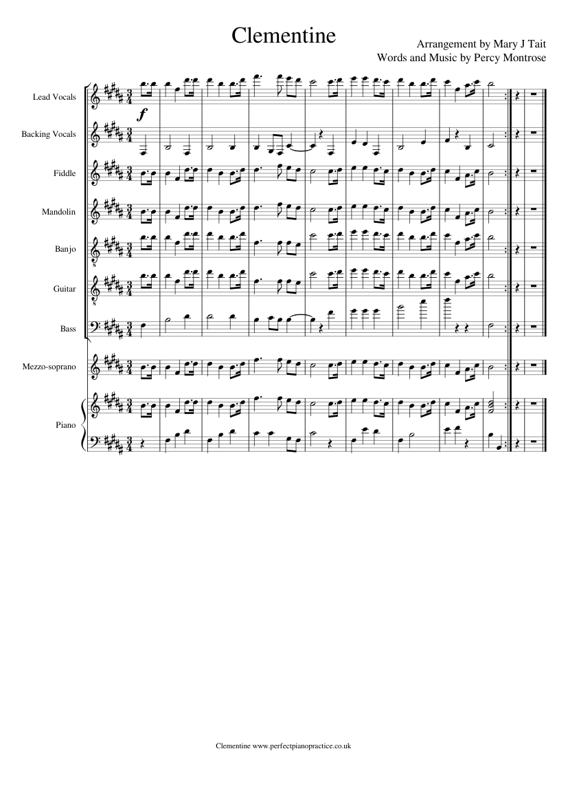 Clementine Sheet Music for Piano, Vocals, Mezzo soprano, Violin & more ...