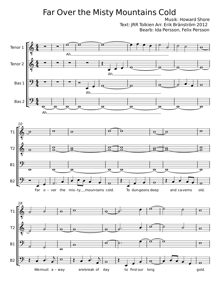 Far Over the Misty Mountains Cold - Howard Shore Sheet music for ...