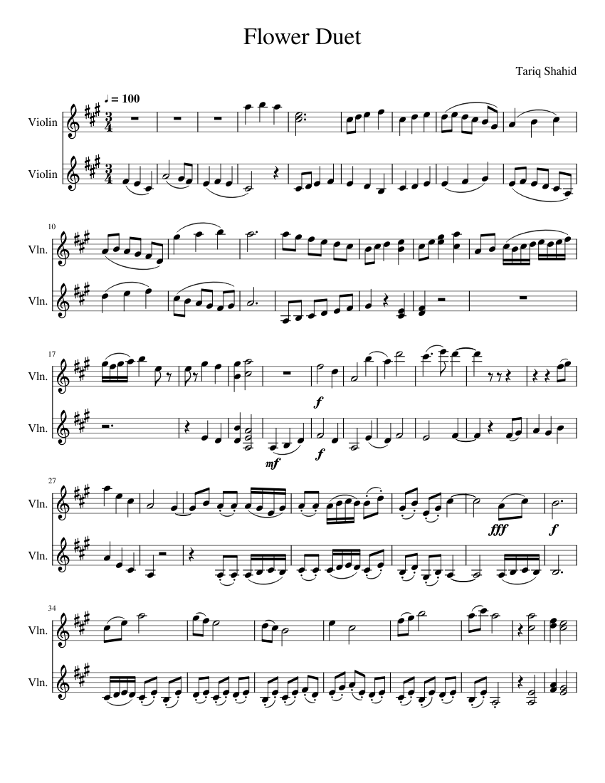 Flower Duet Sheet music for Violin (String Duet) | Musescore.com