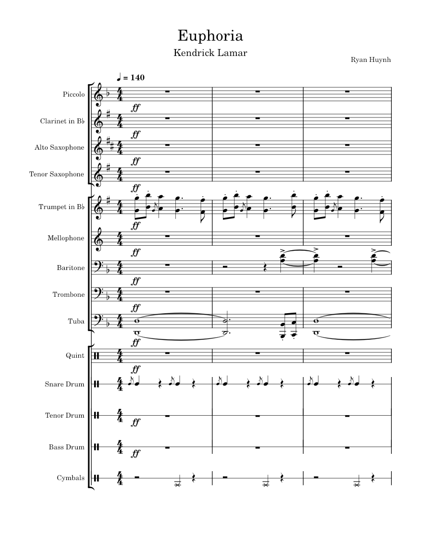 Euphoria – Kendrick Lamar Sheet Music for Trombone, Tuba, Oboe ...
