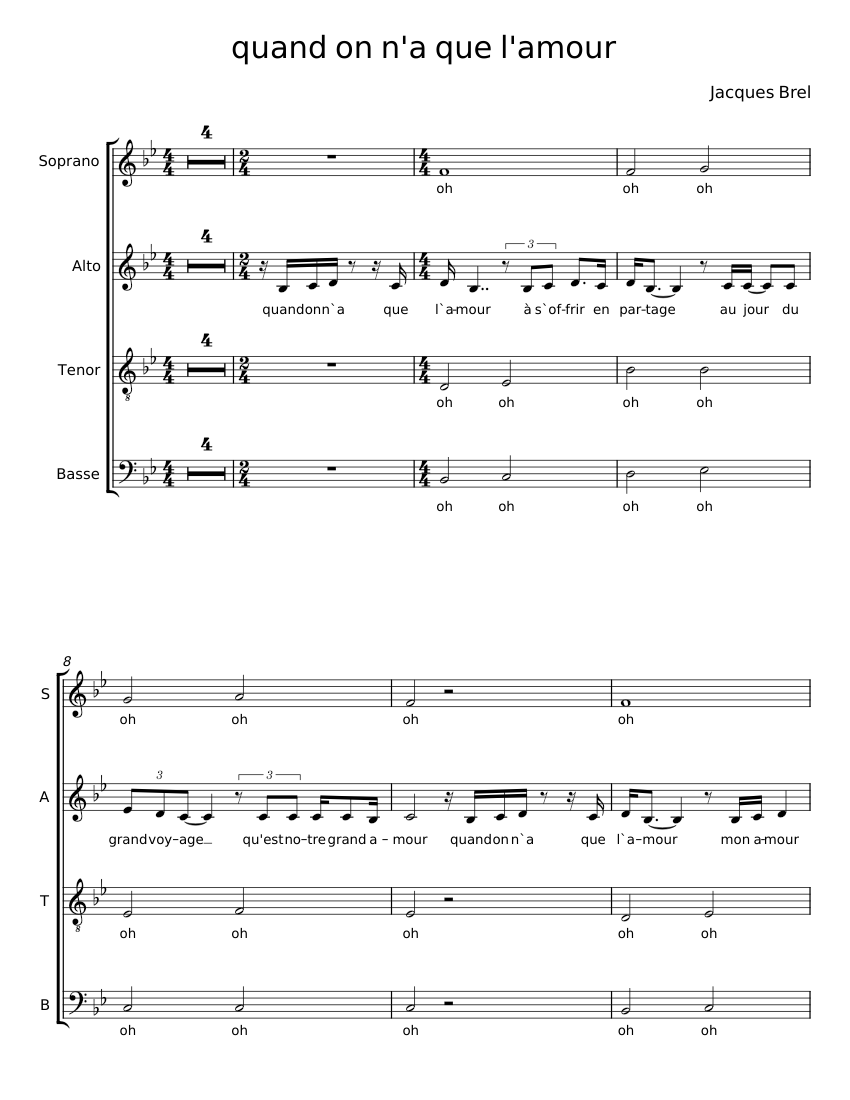 Quand on n'a que l'amour - Jacques Brel Sheet music for Synthesizer ...