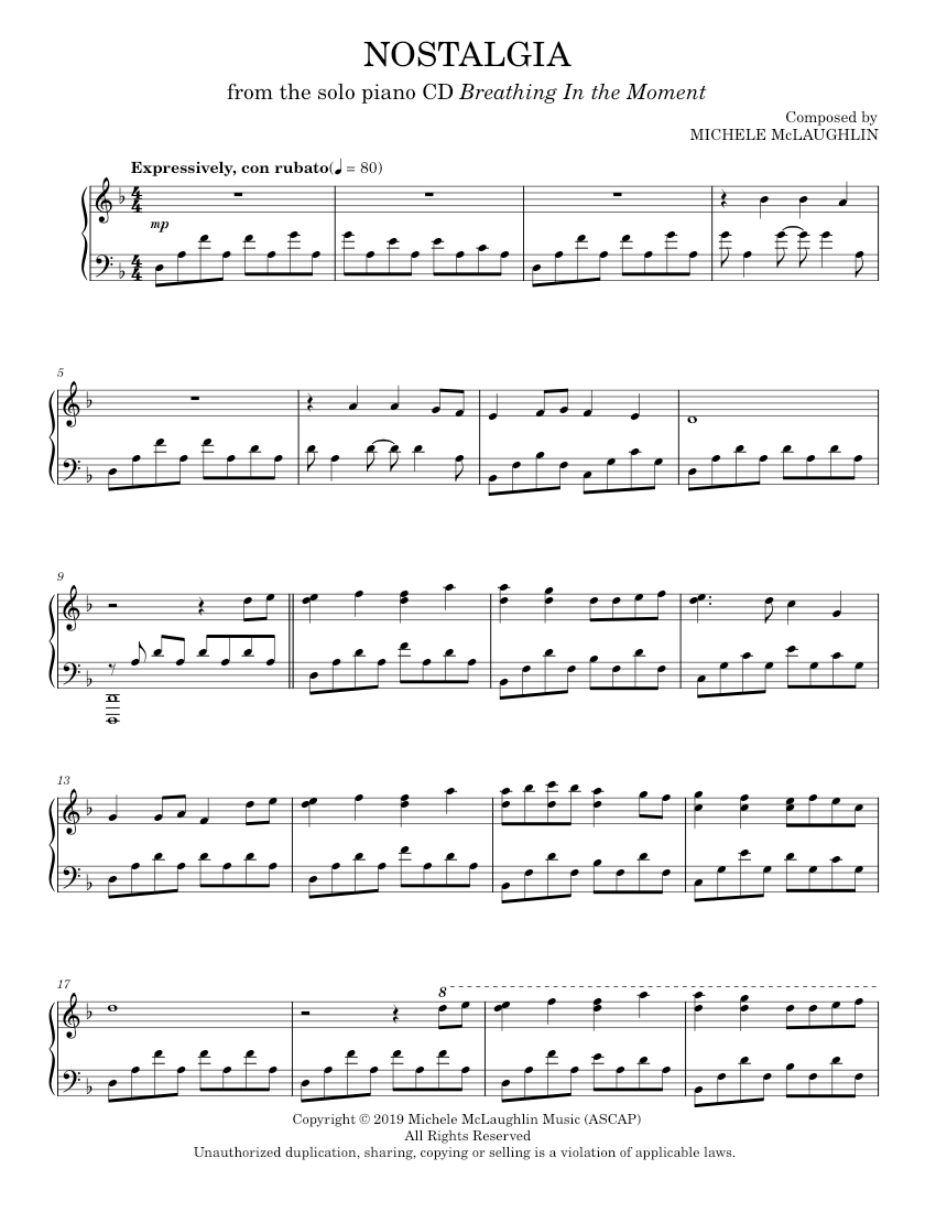 Nostalgia Sheet music for Piano by Michele McLaughlin: Music Notes by ...