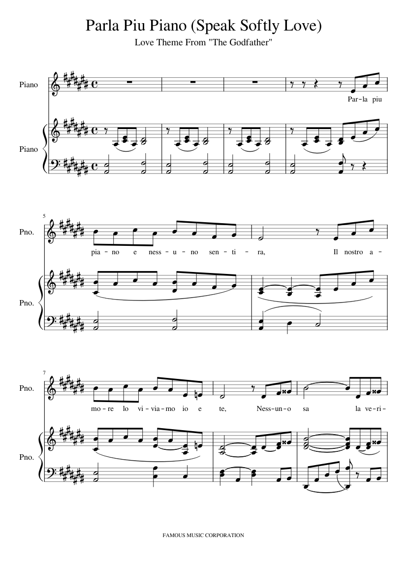 Parla_Piu_Piano_Speak_Softly_Love DO# Mayor Sheet music for Piano ...