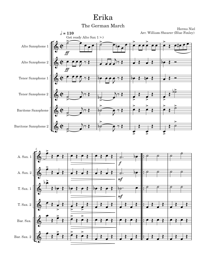 Erika Herms Niel Erika German March Saxophone Sextet Sheet Music For Erika Herms Niel Erika German March Saxophone Sextet Sheet Music For