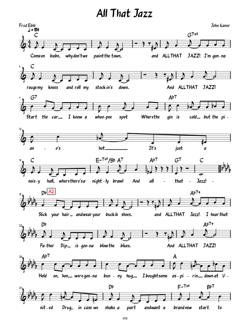 All That Jazz (Lead sheet with lyrics ) Sheet music for Piano (Solo ...