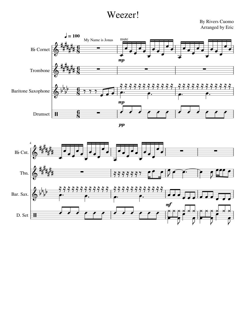 Weezer Medley Sheet music for Cornet, Saxophone baritone (Mixed Duet ...