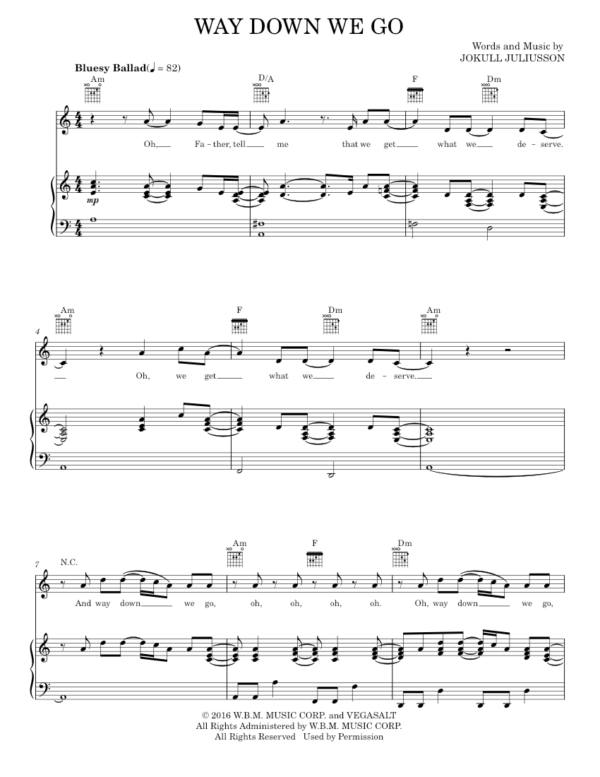 Play Official version of Way down we go Sheet Music by Kaleo for Piano ...