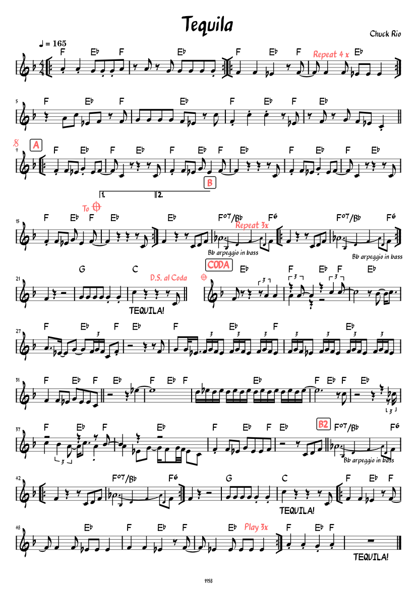 Tequila (Lead sheet with lyrics and accompaniment ) Sheet Music with ...